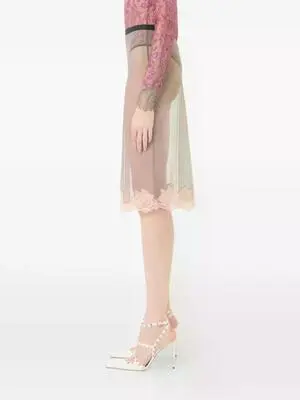 Valentino Garavani Tulle Midi Skirt With Lace Hem - Grey