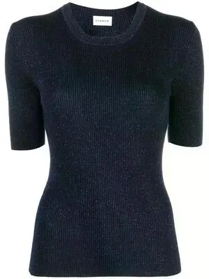 P.a.r.o.s.h Navy Wool Blend Fine Knit Short Sleeve Top