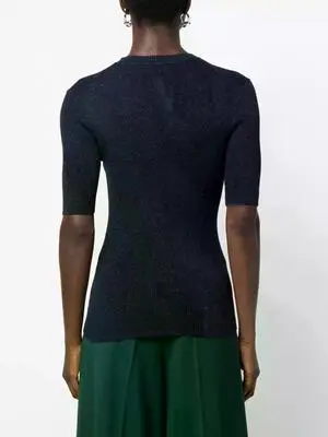 P.a.r.o.s.h Navy Wool Blend Fine Knit Short Sleeve Top