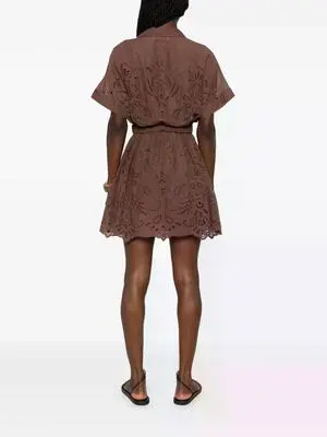 ERMANNO FIRENZE Broderie Anglaise Mini Dress - Brown