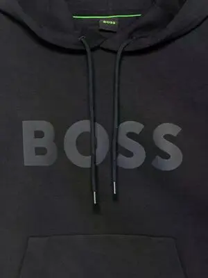 BOSS Logo Print Drawstring Hoodie - Blue
