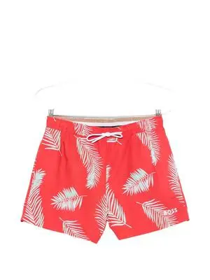 BOSS Palm Leaf Print Swim Shorts - Red