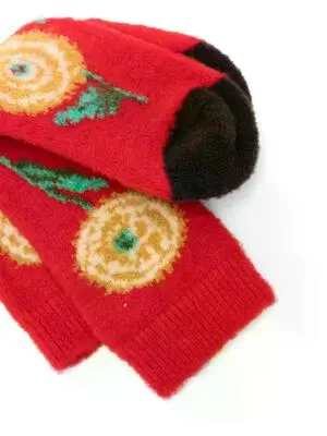 BONNE MAISON Floral Intarsia Ribbed Trim Crew Socks