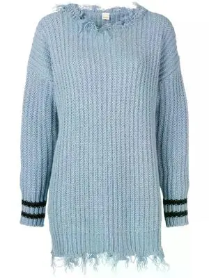 Pinko Wool-blend Frayed Hem Knitted Dress - Blue