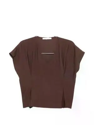 PHILIA LOFT V-neck Short-sleeve Blouse With Side Slits
