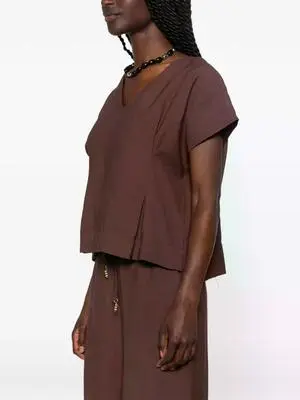 PHILIA LOFT V-neck Short-sleeve Blouse With Side Slits