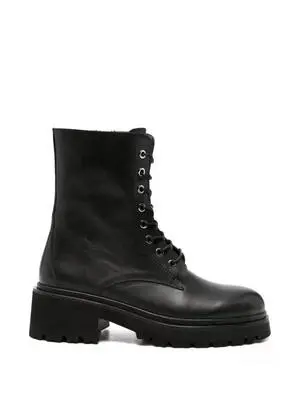ADRIANNA FERETTI Leather Lace-up Block Heel Boots