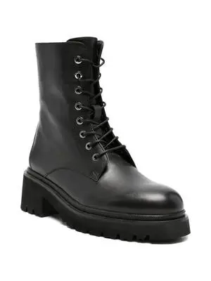 ADRIANNA FERETTI Leather Lace-up Block Heel Boots