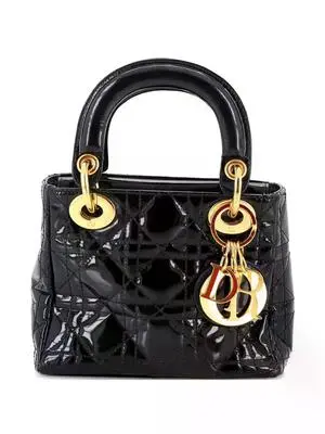 Dior Lady Vintage Cannage Quilt Patent Mini Satchel - Black