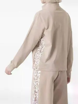 DIMENSIONE DANZA Zebra-print Paneled High Neck Zip-up Sweater