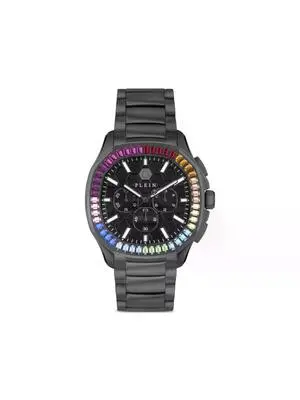 Philipp Plein Chronograph Stainless Steel Watch With Crystal Embellished Bezel - Black