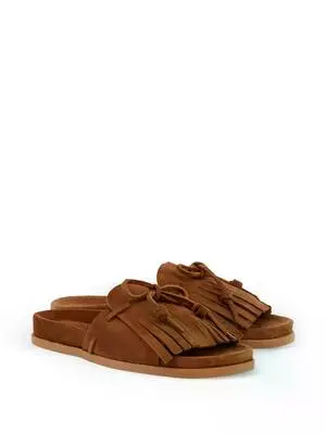 ANCIENT GREEK SANDALS Amfiliki Fringed Suede Slides