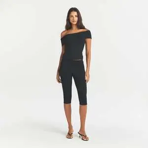 SKIMS Asymmetrical Off-the-shoulder Top With Cap Sleeves - Obsidian
