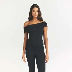 SKIMS Asymmetrical Off-the-shoulder Top With Cap Sleeves - Obsidian