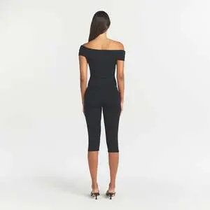 SKIMS Asymmetrical Off-the-shoulder Top With Cap Sleeves - Obsidian