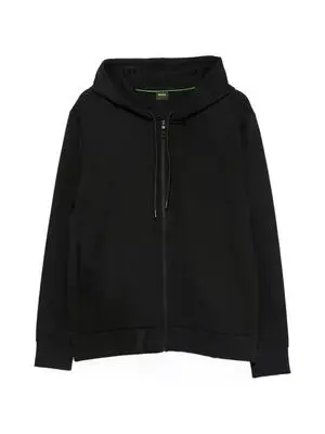 BOSS Full Zip Hoodie With Drawstring Hood - Black