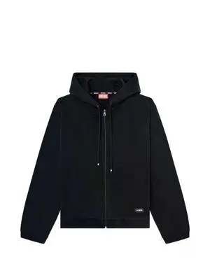 DIESEL® Logo Detail Zip-up Cotton Hoodie - Black