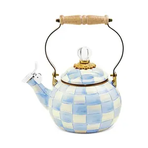 MACKENZIE-CHILDS Check 2 Quart Whistling Tea Kettle - Sky
