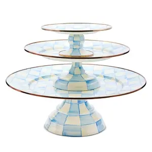 MACKENZIE-CHILDS Check Large Pedestal Platter - Sky