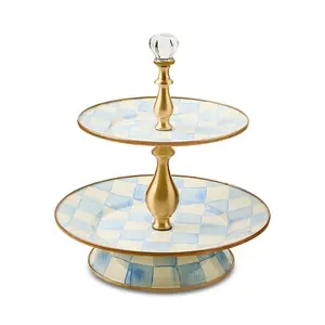 MACKENZIE-CHILDS Check Two Tier Sweet Stand - Sky