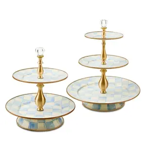 MACKENZIE-CHILDS Check Two Tier Sweet Stand - Sky