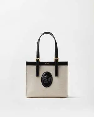 Versace Rivière Mini Canvas Tote - Black+beige
