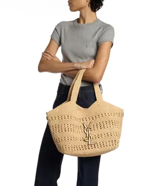 Saint Laurent Icare Raffia Tote Bag - Natural