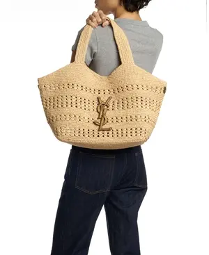 Saint Laurent Icare Raffia Tote Bag - Natural