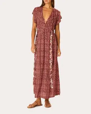 Natalie Martin Monica Mosaic V-neck Maxi Dress - Red