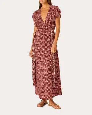 Natalie Martin Monica Mosaic V-neck Maxi Dress - Red