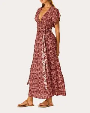 Natalie Martin Monica Mosaic V-neck Maxi Dress - Red