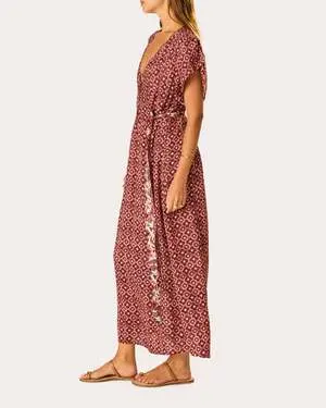 Natalie Martin Monica Mosaic V-neck Maxi Dress - Red
