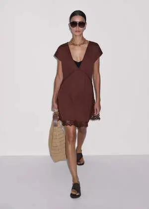 ME+EM Lace Detail Short Beach Dress - Cinnamon Brown