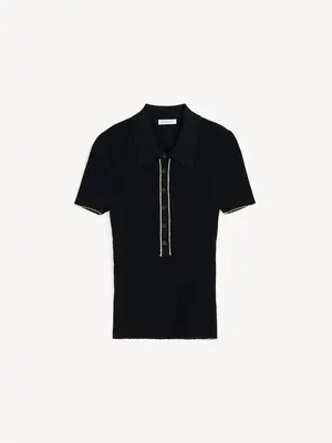 BY MALENE BIRGER Benita Ribbed Polo Shirt - Black