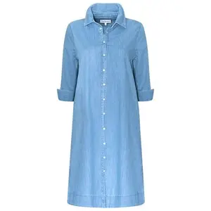 PERLAVERA Denim Midi Dress With Three-quarter Sleeves - Blue