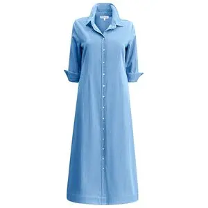 PERLAVERA Giorgia Denim Maxi Dress With Three-quarter Sleeves - Blue