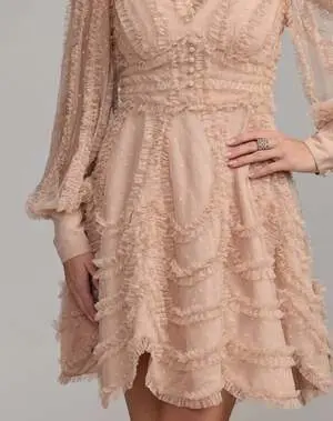Mac Duggal Long Sleeve Ruffled V-neck Mini Dress
