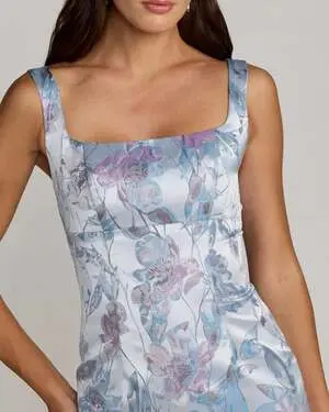 Mac Duggal Sleeveless Floral Square Neck Midi Dress