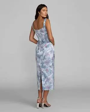Mac Duggal Sleeveless Floral Square Neck Midi Dress