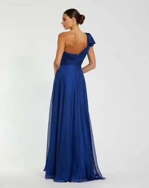 Mac Duggal Sleeveless One Shoulder Pleated Gown - Blue
