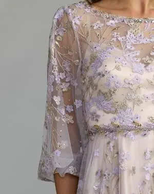 Mac Duggal Embroidered A-line Gown With 3/4 Puff Sleeves