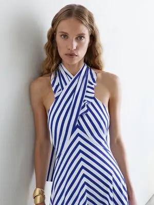 REISS Luna Striped Halterneck Maxi Dress