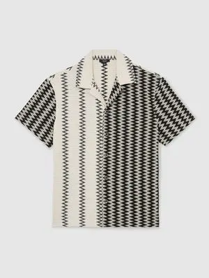 REISS Dain Zig-zag Crochet Cuban Collar Shirt