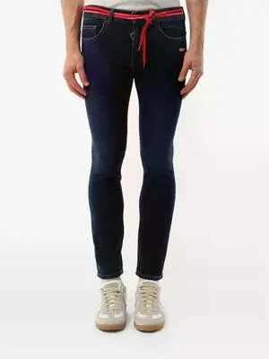 Off-White Skinny Fit Jeans With Red Drawstring Detail