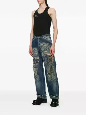 THUG CLUB Distressed Wide-leg Denim Jeans