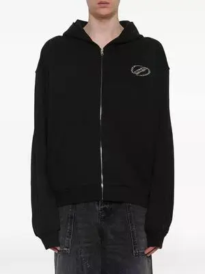 We11Done Rhinestone Logo Zip-up Hoodie