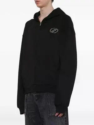 We11Done Rhinestone Logo Zip-up Hoodie