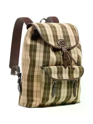 Valentino Garavani Antibes Backpack In Check Fabric - Neutrals