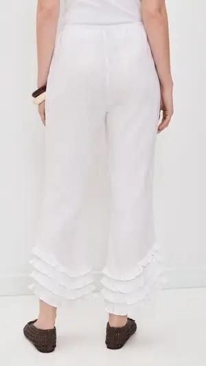 Posse Florence Linen Pants With Ruffle Trim - Ivory