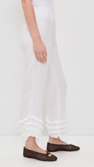 Posse Florence Linen Pants With Ruffle Trim - Ivory
